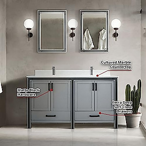 Lexora Ziva 60 in W x 22 in D Dark Grey Double Bath Vanity