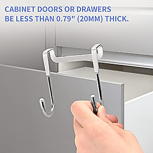 Tinfol Over Door Hook, 8pc Over Cabinet Towel Hook, Stainless Steel Adjustable Double Hook for Kitchen, Closet, Cabinet, Cupboard, Drawer, Wardrobe, Office (Silver)