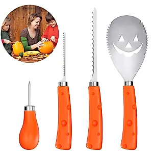 BESTonZON 4 Pack Pumpkin Carving Kit - Heavy Duty Stainless Steel Pumpkin Carving Tools for Kids and Adults Halloween Creative Carving