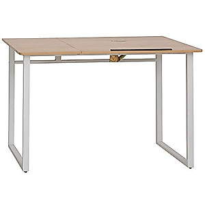 HOMCOM Modern Drafting Drawing Table with Adjustable Tiltable Tabletop, Writing Office Desk Artist Workstation, Oak