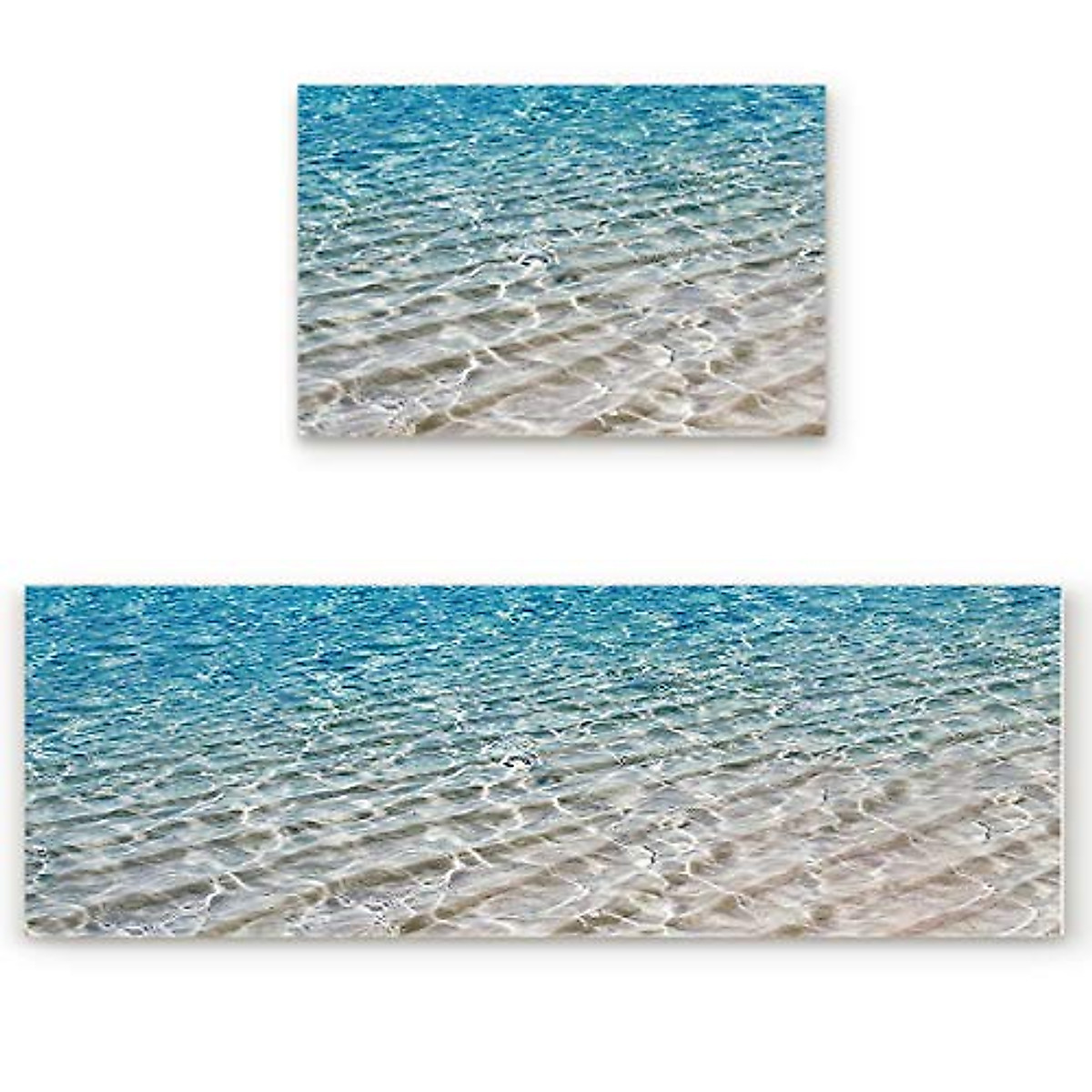 Big buy store Kitchen Rug Sets 2 Piece Beach Theme Non Slip Anti Fatigue Floor Mats Clear Sea Sand Ocean Comfort Soft Absorb Cushioned Standing Doormat Runner Rugs (19.7x31.5+19.7x47.2 inch)