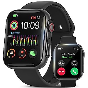 1.98" Smart Watch for Android iPhone, 100+ Sports Modes, Health, Sleep and Fitness Tracker, Step Calorie Counter, Water Resistant Fitness Watch, Smartwatches for Men Women, 2 Bands Included (Black)