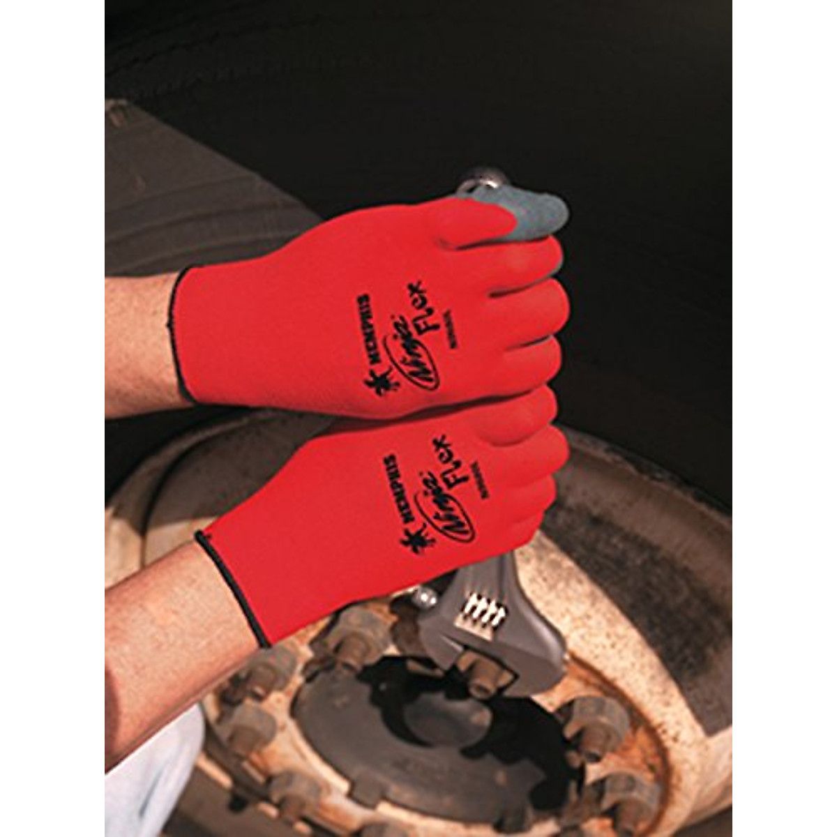 Memphis Gloves MCR Safety Large Ninja Flex 15 Gauge Gray Latex Palm And Fingertips Coated Work Gloves With Red Nylon Liner And Knit Wrist, Gray/Red (N9680L)