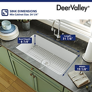 Undermount Kitchen Sink, DeerValley DV-1K513 Glen 30" L x 20" W White Single Bowl Kitchen Sink Fireclay Undermount Sink with Sink Grid and Basket Strainer