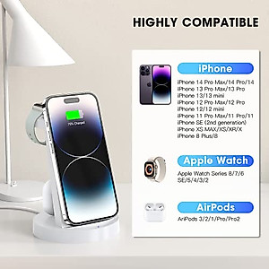 3 in 1 Charging Station for iPhone - Wireless Charger for Apple Products Multiple Devices - Charging Dock Stand for AirPods (for iPhone 15 14 13 pro 12 11 X Max)