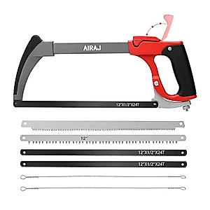 AIRAJ 12" Hack Saw for Metal, Hacksaw Frame Set With 7 Professional Hand Saw Blades of Replaceable, Two Sawing Angles (45°/90°) Metal Saw, WoodSaw,Hacksaw for Metal/Wood/Tree/PVC/Meat Sharp Cutting