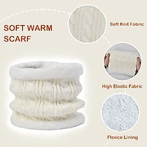 Kids Hat Gloves Scarf Set Girls Boys Winter Warm Knitted Beanie Knit Fleece Lined Neck Warmer Scarves Thick Thermal Cap with Cute Furry Pom White 3Pcs Cold Weather Snow Accessories for Children Child