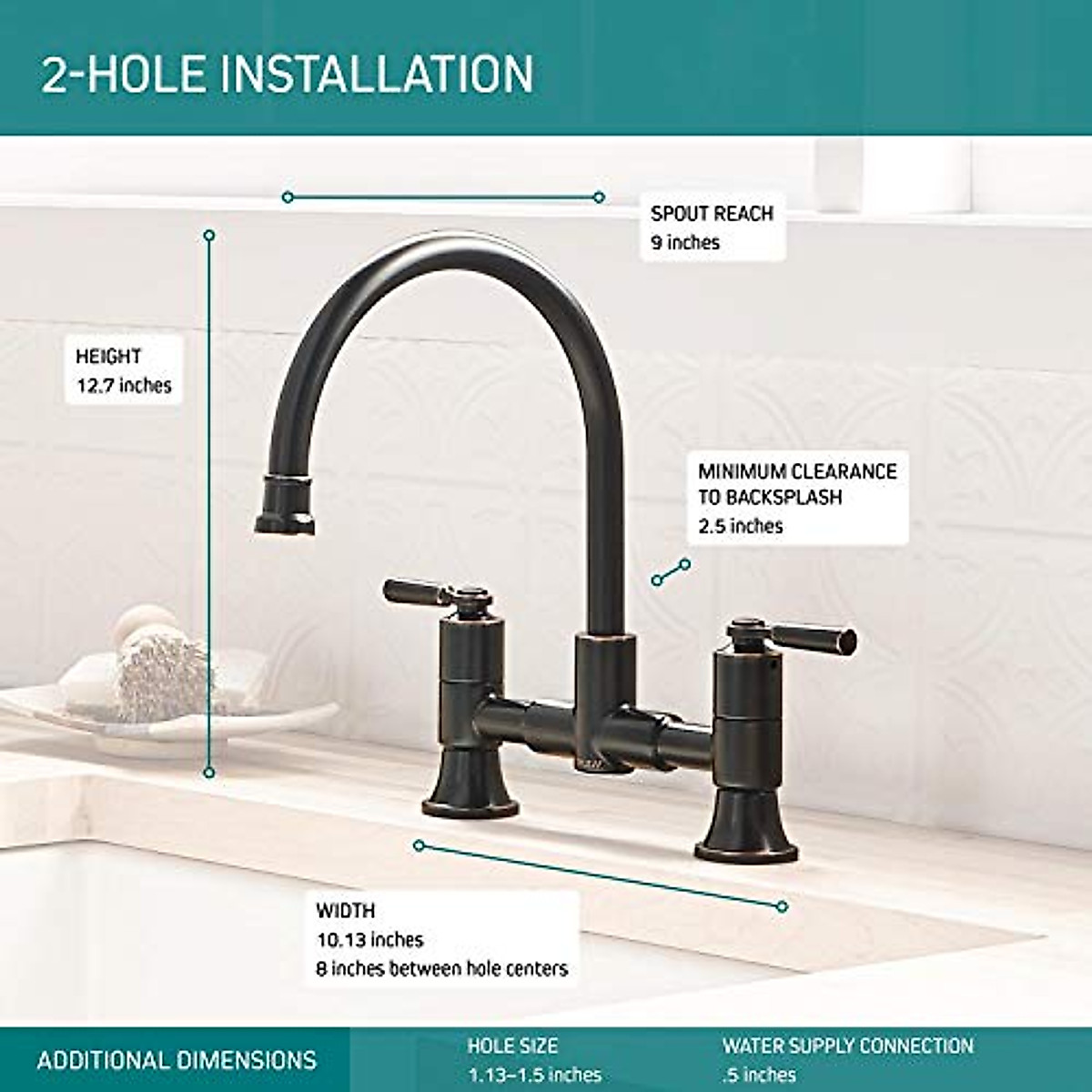 Peerless Delta Faucet P2923LF-OB Westchester Bridge Kitchen Faucet Two Handle, Oil-Rubbed Bronze