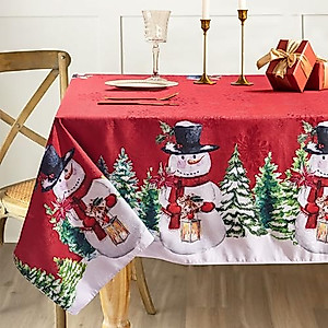 ARIDUR Square Christmas Tablecloth 52x52 Inch with Snowman and Snowflake Patterns,Red Jacquard Damask Fabric Table Cloth for Holiday Decoration and Winter