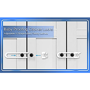 10 Pack Baby Sliding Cabinet Locks - Vmaisi Adjustable U Shaped Child Safety Locks,Childproof Latches for Kitchen Bathroom Storage Cupboards Doors, Handles and Knobs White (10)