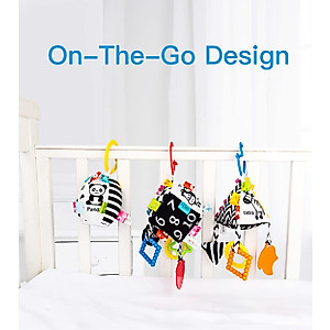 Jollybaby Baby Car Seat Toys with Rattles & Teether, Black & White High Contrast Stroller & Pram Toy, Crib Bed Plush Hanging Toy for 0 3 6 9 12 Months Newborn, Toddlers, Infants(Cube)