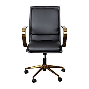 BizChair Mid-Back Designer Executive Office Chair - Black LeatherSoft Upholstery - Brushed Gold Base and Arms - Height Adjustable 360° Swivel Seat