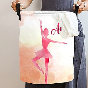 Personalized Laundry Basket Ballet Girl Custom Laundry Hamper Collapsible Clothe Storage Baskets with Knitting Handle