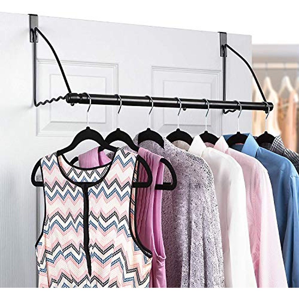 HOLDN’ STORAGE Over The Door Hanger - Door Rack Hangers for Clothes - Bathroom Over Door Hanger for Hanging Clothes & Towels - Over The Door Clothes Drying Rack, Black