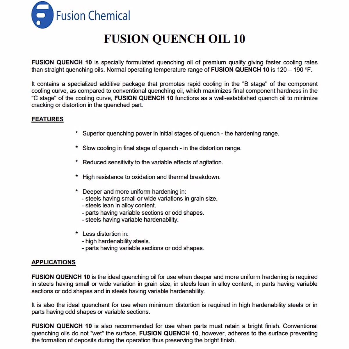Quenching Oil for Heat Treating Knife Steel | Retains Bright Finish | Deep & Uniform Hardening | Fusion Quench 10 (1 Gallon)