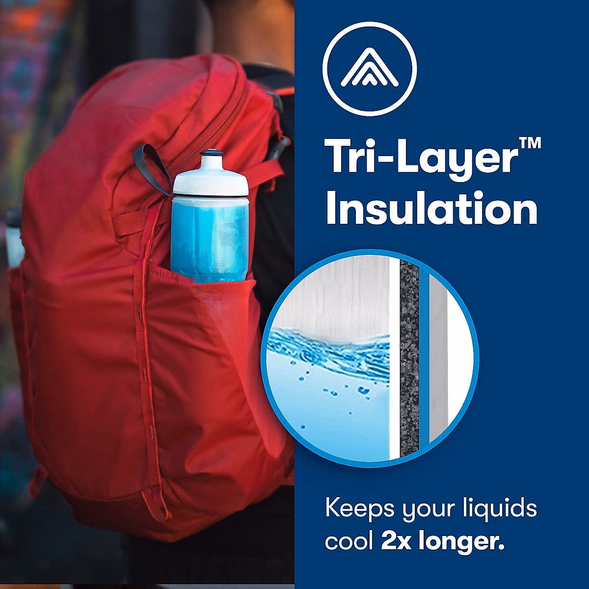 Polar Bottle Sport Insulated Water Bottle - BPA-Free, Sport & Bike Squeeze Bottle with Handle (Contender - Blue & Silver, 20 oz), Blue Contender