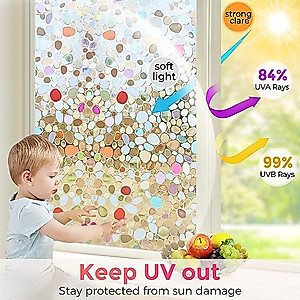 Rainbow Window Privacy Film 3D Decorative Stained Glass Window Film Sun UV Blocking Home Window Tint Non-Adhesive Static Cling Bathroom Door Window Coverings Glass Decals Windows Stickers,17.5*78.7 In