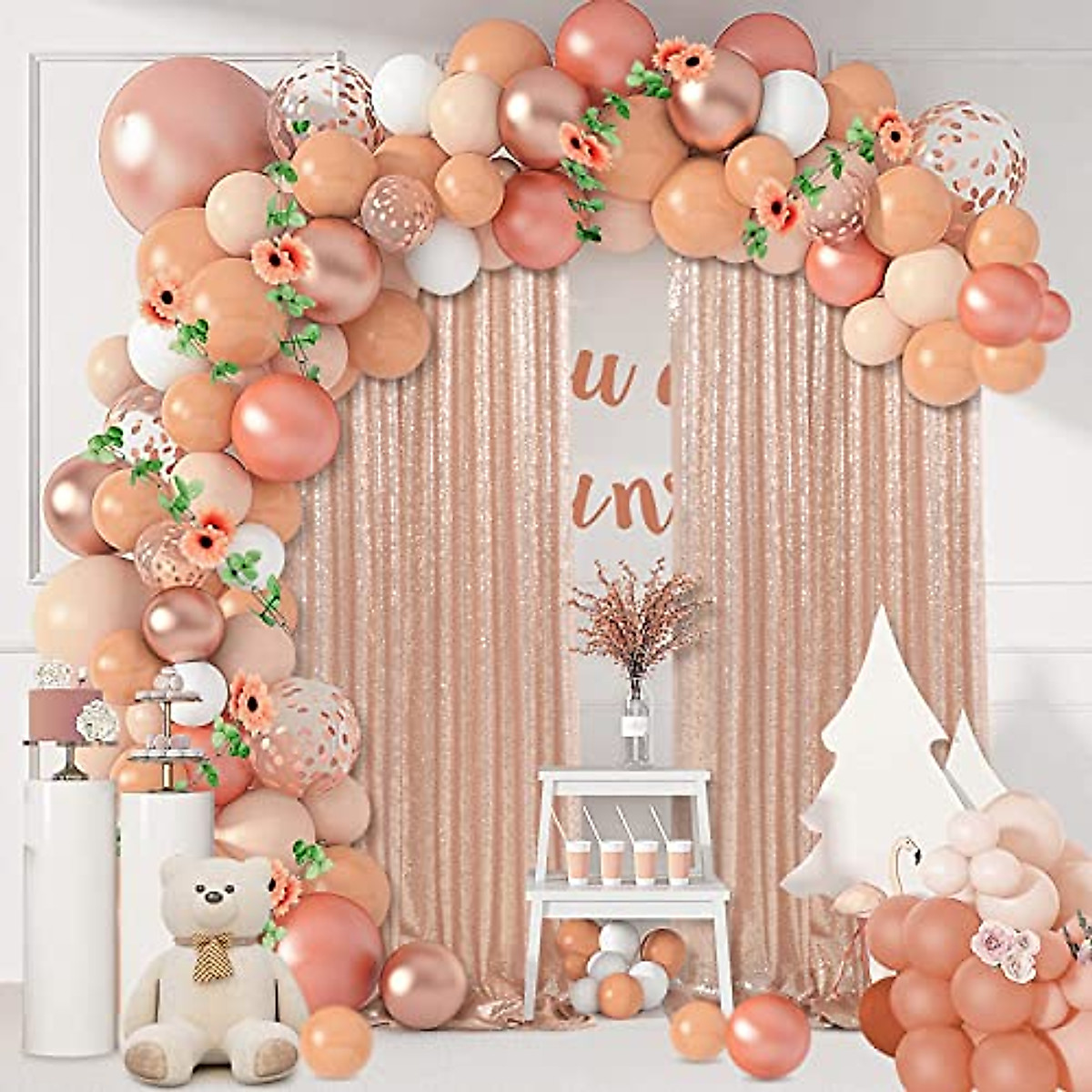 Rose Gold Glitter Sequin Backdrop Curtains 4 Pieces 2ftx8ft Dessert Backdrop Wedding Party Decor Glitter Photography Background