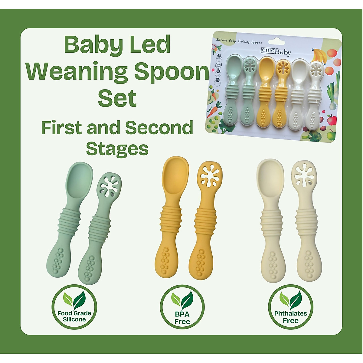 omoBaby 6 Pack Baby Led Weaning Silicone Spoons (Yellow)