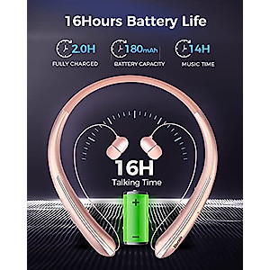 Neckband Bluetooth Headphones, Wireless Bluetooth Headphones with Retractable Earbuds, Noise Cancelling 3D Sound Surround Personal Sport Headset Call Vibrate Alert Earphones with Mic (Rose Gold)