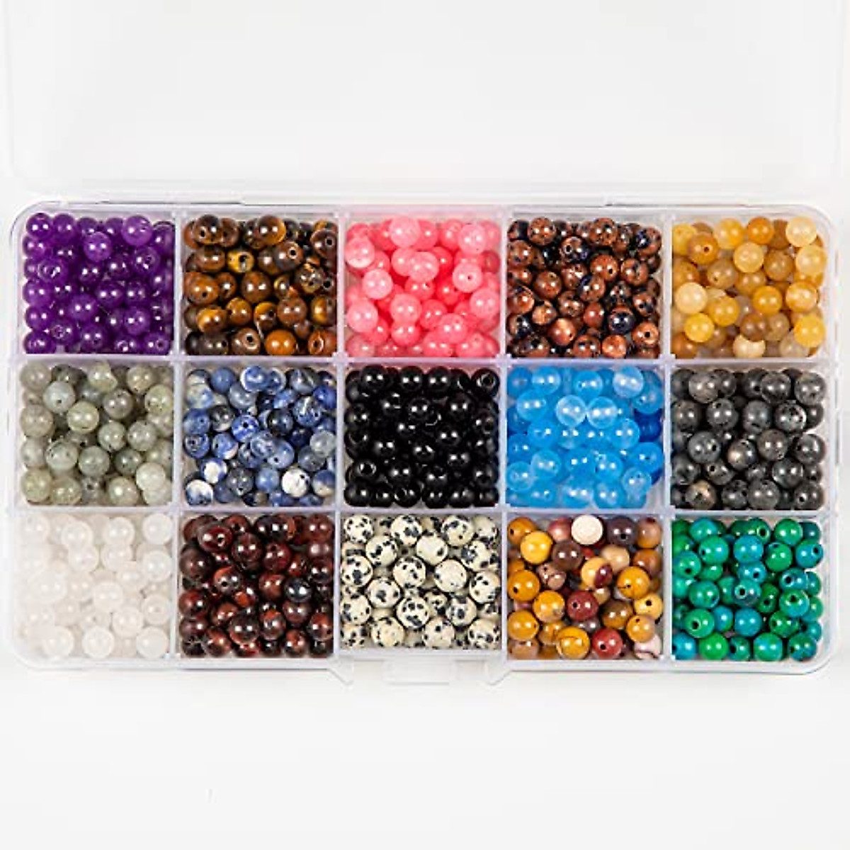 Natural Round Stone Beads Genuine Real Gemstones Smooth Beads with 800pcs 6mm 15 Kinds for Jewelry Making Bracelet Earrings Necklace DIY Crafting Art Crafts