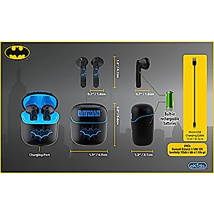 eKids Batman Bluetooth Earbuds with Microphone, Kids Wireless Earbuds with Charging Case for Ear Buds, for Fans of Batman Gifts and Merchandise