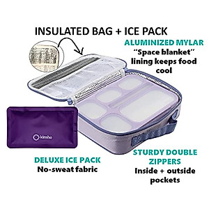 Bento Box with Bag and Ice Pack Set for Kids. Lunch Boxes Snack Containers for Boys Girls Adults. 6 Compartments, Leakproof Portion Container Boxes Insulated Bags for School Lunches, BPA Free, Lilac