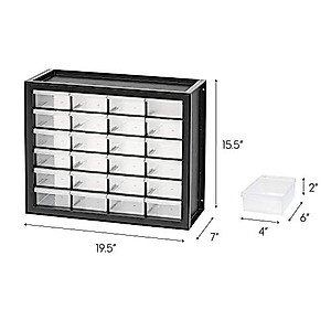 IRIS USA, Inc.IRIS USA Plastic 3-Drawer Desktop Organizer, White, 4 Pack & IRIS USA 24 Drawer Stackable Storage Cabinet for Hardware Crafts and Toys, 19.5-Inch W x 7-Inch D x 15.5-Inch H, Black