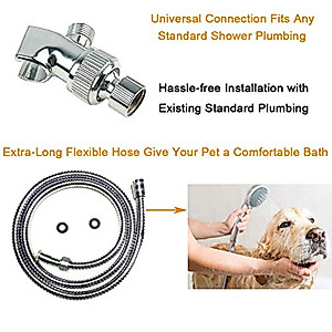 HauSun Handheld Shower Head with On/Off Switch - 5 Spray Settings 6.5 Feet Extra Long Hose High Pressure with Bathroom Faucet Kit - Universal Adapter Holder Mount for Wall,Chrome Finish