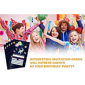 Disfuco Outer Space Birthday Party Invitations - Galaxy Space Party Supplies - Fill in The Blank Birthday Party Invites - 20 Invitation Cards With 20 Envelopes (B10)