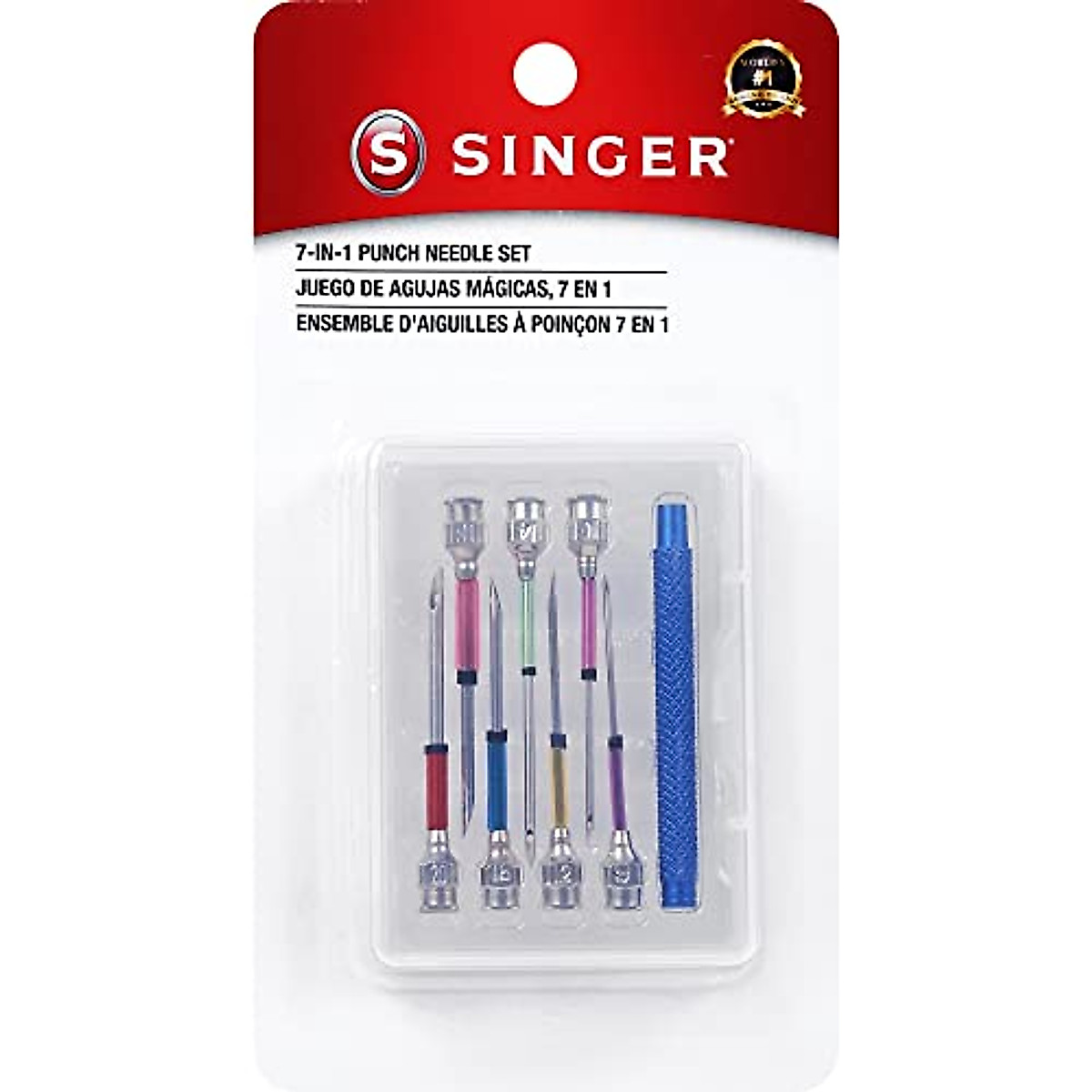 SINGER 8 Piece Punch Needle Embroidery Kit with 7 Assorted Size Punch Needle Heads, Interchangeable Handle, and Punch Needle Storage Case