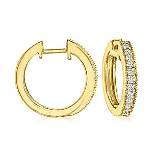 Ross-Simons 0.25 ct. t.w. Diamond Hoop Earrings With Beaded Edge in 18kt Gold Over Sterling