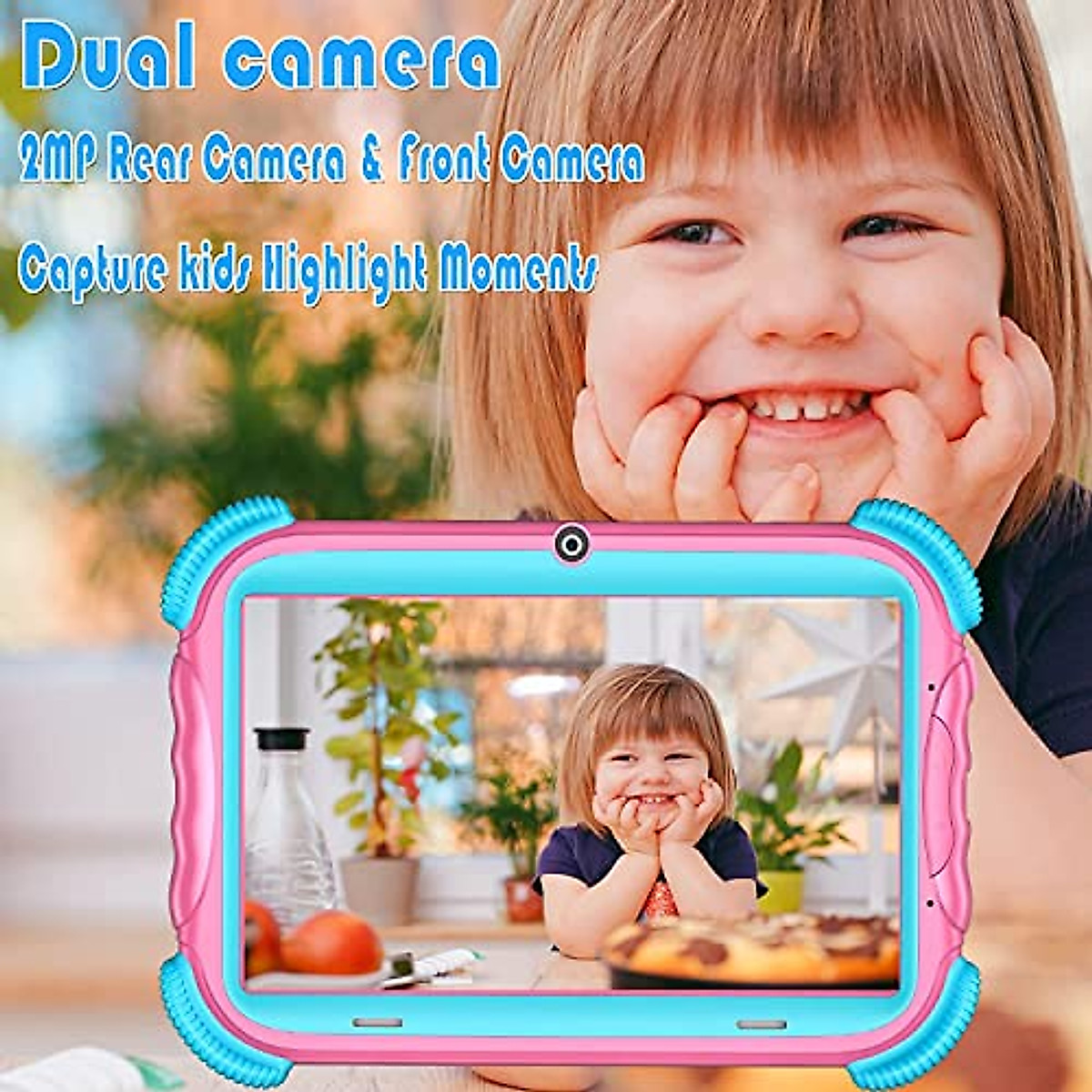 kimlok Kids Tablet 7 inch Toddler HD Touchscreen，2GB+32GB, WiFi, Parental Control APP，Dual Camera, Bluetooth, Friendly Learning Tablets for Kids with Case Included for Boy and Girl