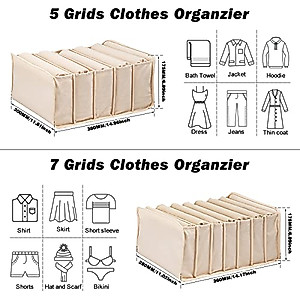 AUHSSAN 2 Packs Cotton Wardrobe Clothes Organizer, Foldable Closet Organizers and Storage Larger 7 Grids 5 Grids Set Drawer Organizer with PP Board for Clothes, Jeans, Pants, Sweaters, Tshirt