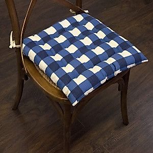 Sweet Home Collection Chair Cushion Seat Pads Indoor/Outdoor Printed Tufted Design Soft and Comfortable Covers for Dining Rooms Patio with Ties for Non Slip, 6 Count (Pack of 1), Buffalo Check Navy