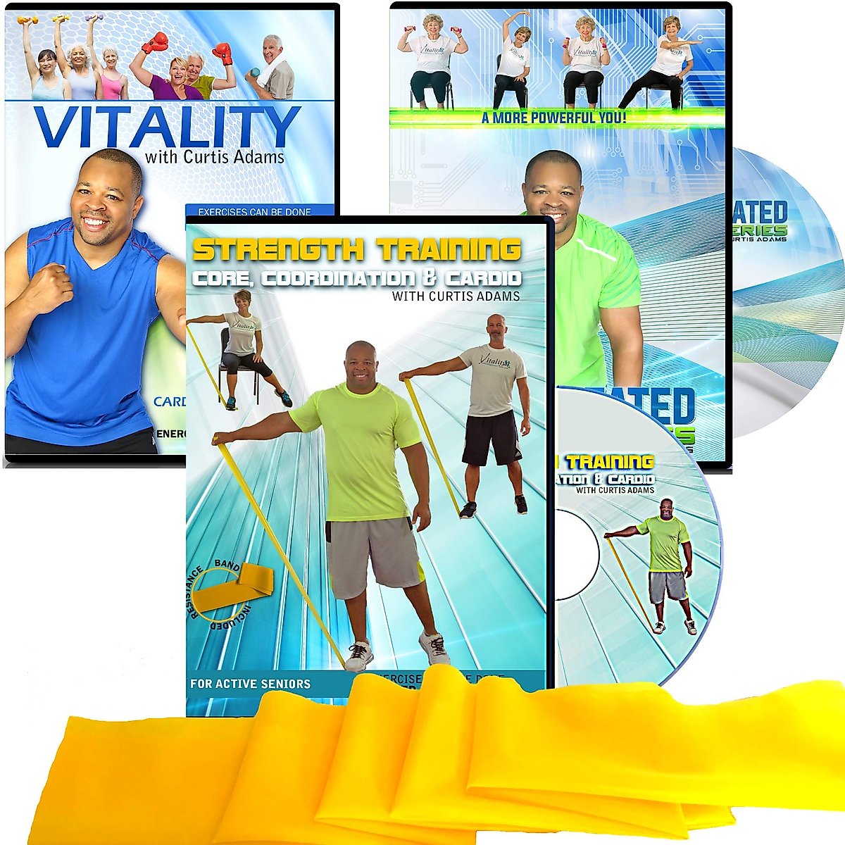 Exercise for Seniors DVD Program- 3 Senior exercise DVDs + Resistance Band. Demonstrated both as standing and chair exercise you choose what is best for you. Fun, easy to follow, go at your own pace.