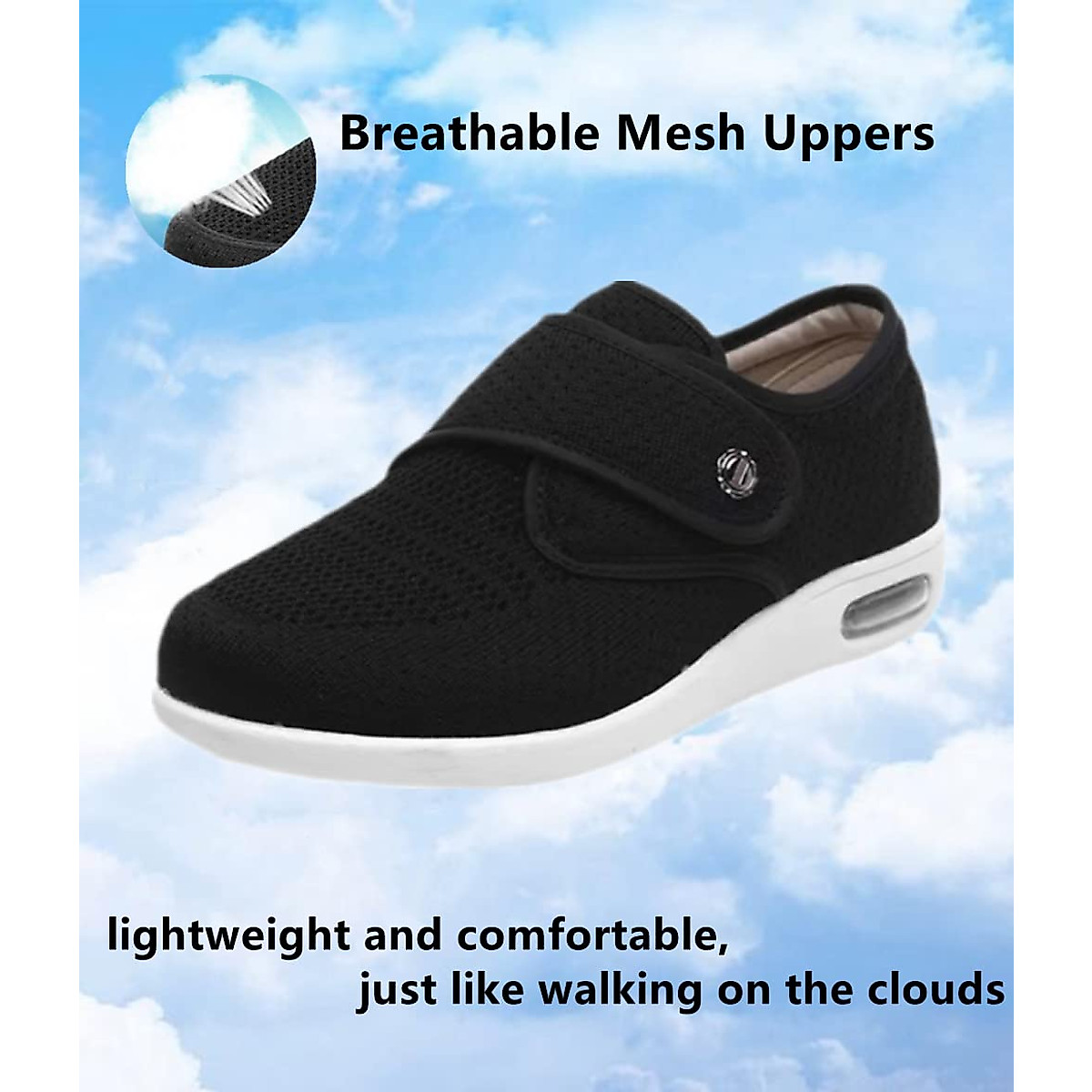 ZGDG Women's Diabetic Edema Shoes, Adjustable Swollen Feet Shoes for Women Wide Feet Hammer Toe Arthritis Indoor Outdoor Lightweight Walking Sneakers Black