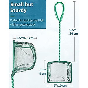 Pawfly 4 Inch Aquarium Fish Net with Braided Metal Handle Small Square Net with Soft Fine Mesh Sludge Food Residue Wastes Skimming Cleaning Net for Fish Tanks Small Koi Ponds and Pools