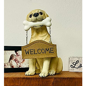 Nature's Mark Labrador Retriever Dog Puppy Statue with Reversible Welcome Sign and Go Away Sign Resin Garden Decor 12" H