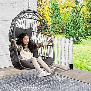 NICESOUL® Hanging Egg Chair Without Stand Tree Ceiling Egg Basket Chairs UV Resistant 265lbs Capaticy for Patio Backyard Balcony Bedroom Living Room with Hanging Steel Chain & Cushions Dark Grey