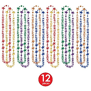 Beistle 12 Piece Colorful Plastic Happy Birthday Necklaces Party Favors, 36", Multicolored
