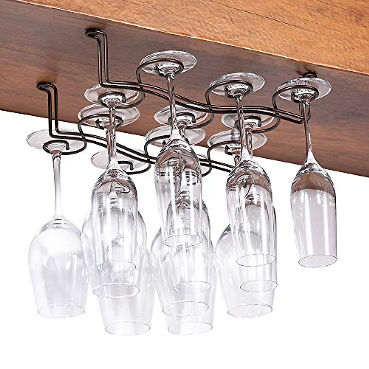 BOOKZON Wine Glasses Rack Under Cabinet Set of 2 Wine Glass Racks Under Shelf Counter Hanging Stemware Holder Organizer Storage Hanger for Kitchen,Home, Bar