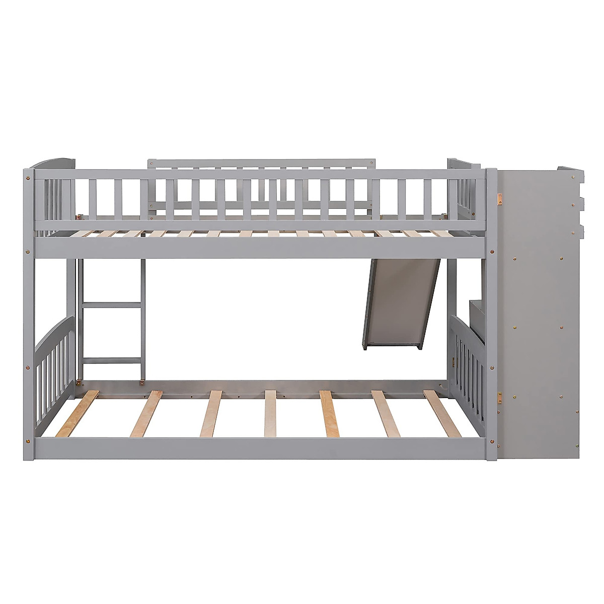 CITYLIGHT Twin Over Twin Bunk Bed with Slide and Stairs, Wooden Low Bunk Bed with Storage Stairs,Kids Bunk Bed with Slide for Girls Boys,No Box Spring Needed, Grey