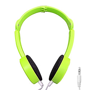 Bulktech Wired Kids Headphones, Foldable Stereo Tangle-Free 3.5mm Jack Corded On-Ear Headset for Children Teens Boys Girls Phone School Kindle Airplane Travel Plane Tablet Parent, 1 Pack Green