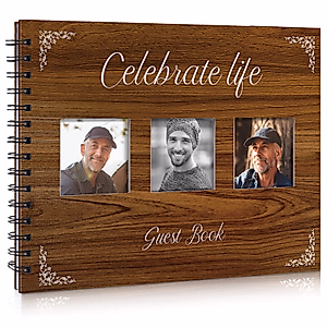 Kathfly Funeral Guest Books with Picture Pocket for Memorial Service Celebration of Life Memory Book for Funeral for Address Name, 48 Pages/ 96 Sheets, 11 x 8.5 Inch(Wood Grain)