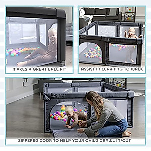 Baby Playpen 60x60in - Kids Activity Center with Anti-Slip Base - Portable Indoor & Outdoor Playard for Toddlers - Foldable Safety Play Yard for Babies - Baby Fence Play Area With Soft Breathable Mesh