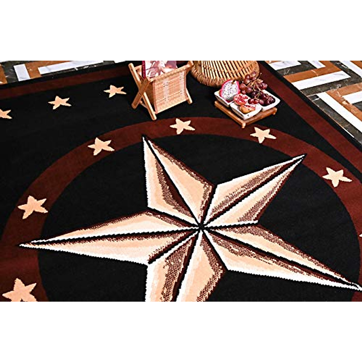 Furnish my Place 625 Star Black Texas Western Star Decor Cowboy Area Rug, Stain Resistant Mat, Latex Backed Rugs, Black (2'x8')