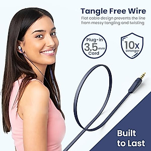 MuveAcoustics Drive Premium Headphones Wired Earbuds with Microphone, Best for Computer Gaming Android Phones Corded Earphones with mic, Airplane Travel Case Ear Buds Plug in 3.5mm cord, Flagship Blue