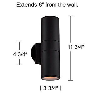Possini Euro Design Ellis Modern Sconce Outdoor Wall Light Fixture Black Aluminum 11 3/4" Cylinder Up Down Glass Decor for Exterior House Porch Patio Outside Deck Garage Yard Front Door Garden Home