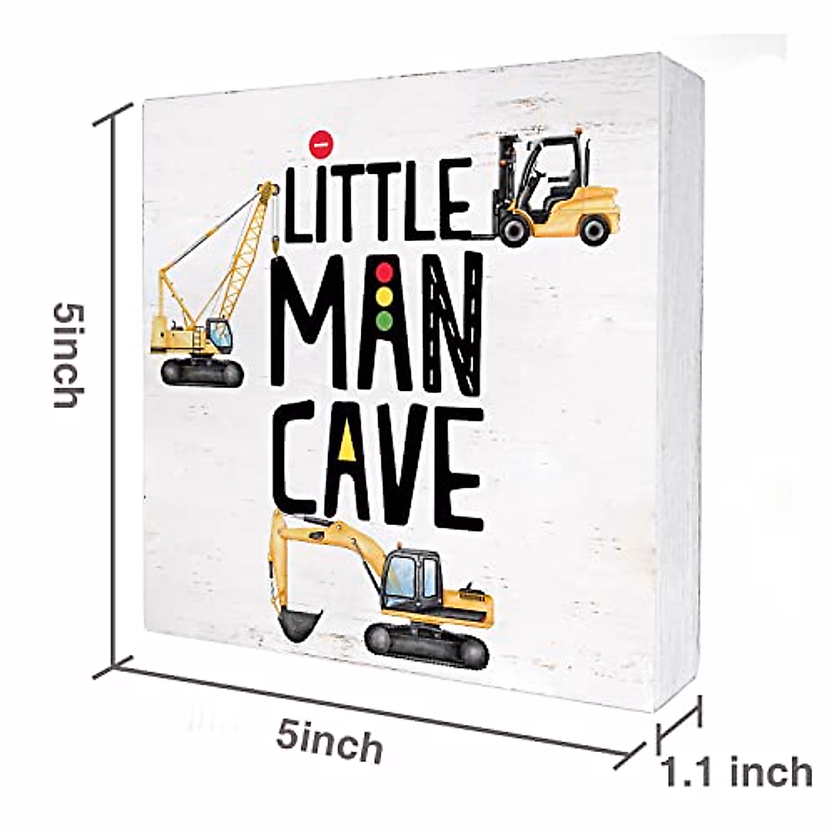 Construction Nursery Little Man Cave Wood Box Sign Construction Truck Transportation Vehicle Wooden Box Sign Plaque for Wall Desk Home Boys Room Decoration
